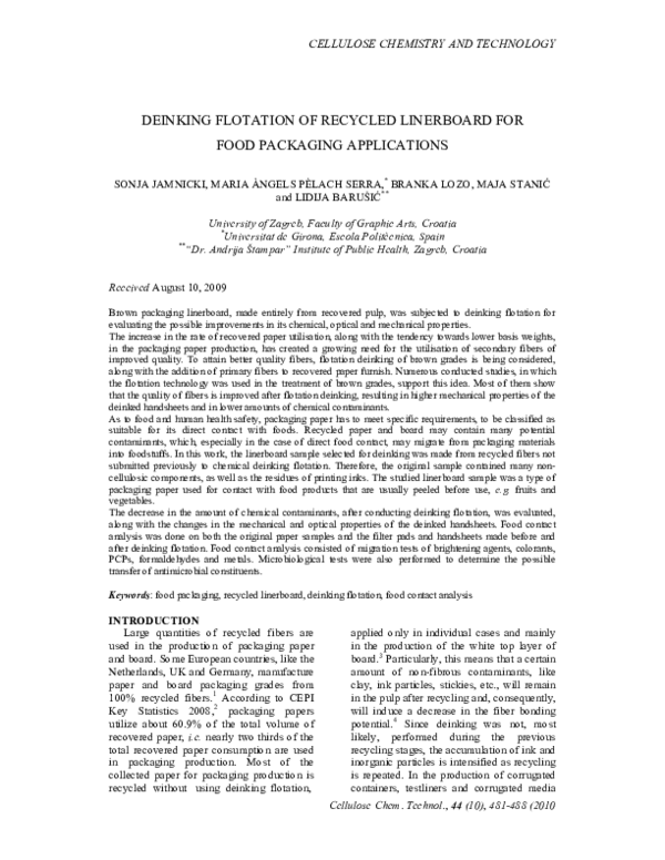 (PDF) Deinking Flotation of Recycled Linerboard for Food Packaging ...