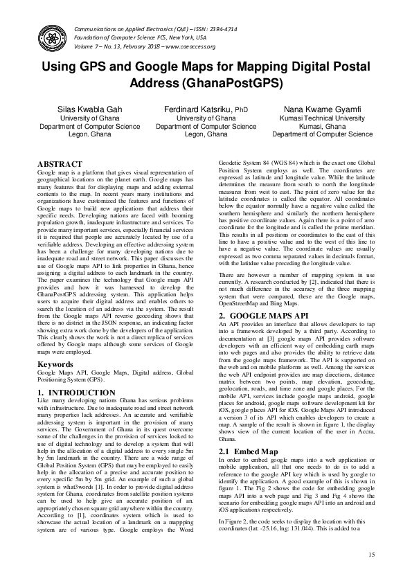 (PDF) Using GPS and Google Maps for Mapping Digital Postal Address ...