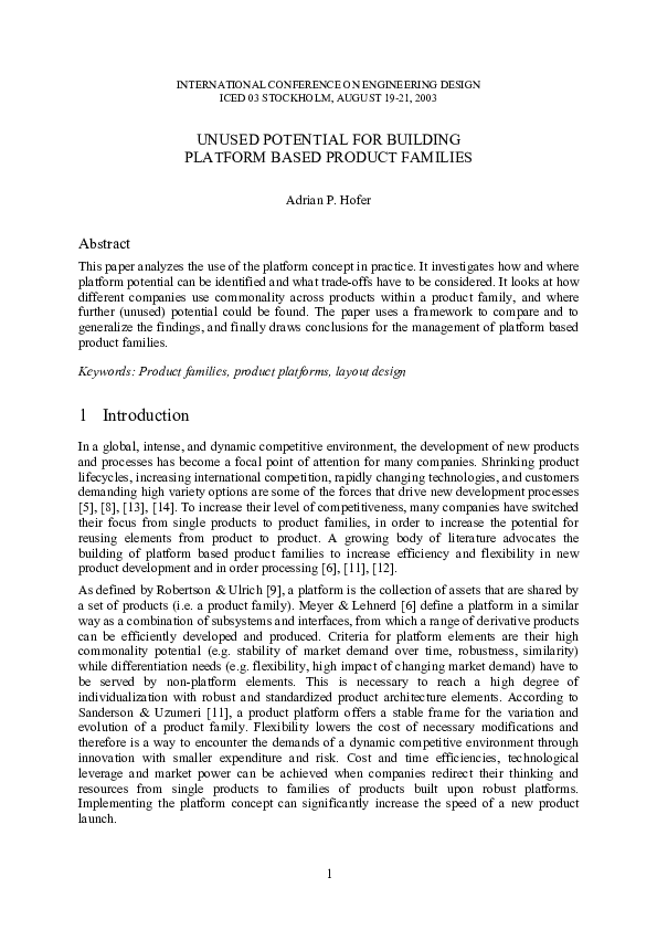 (PDF) Unused Potential for Building Platform Based Product Families