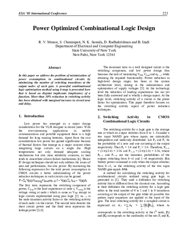 (PDF) Power Optimized Combinational Logic Design