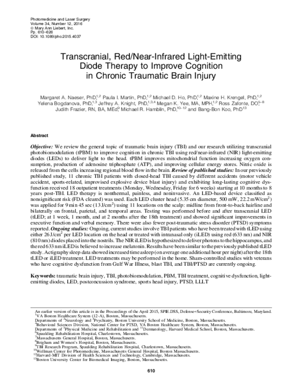 (PDF) Transcranial, Red/Near-Infrared Light-Emitting Diode Therapy to ...