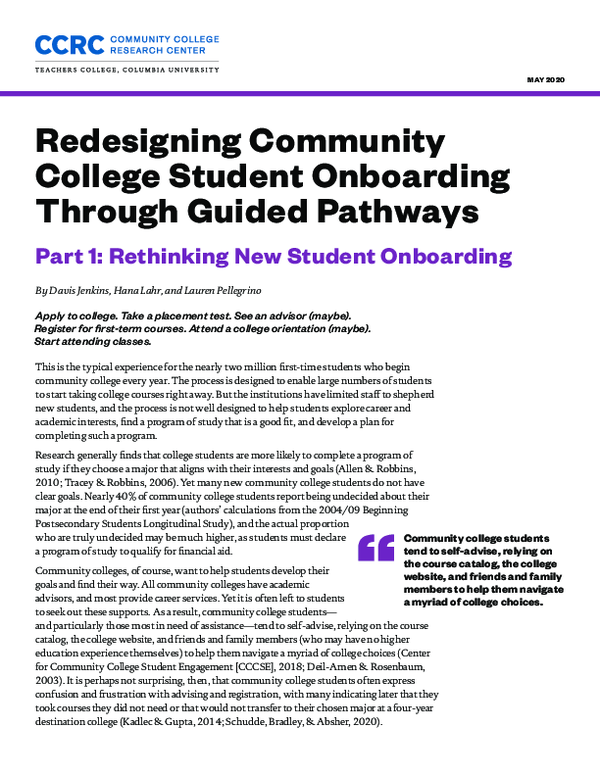 (PDF) Redesigning Community College Student Onboarding Through Guided ...