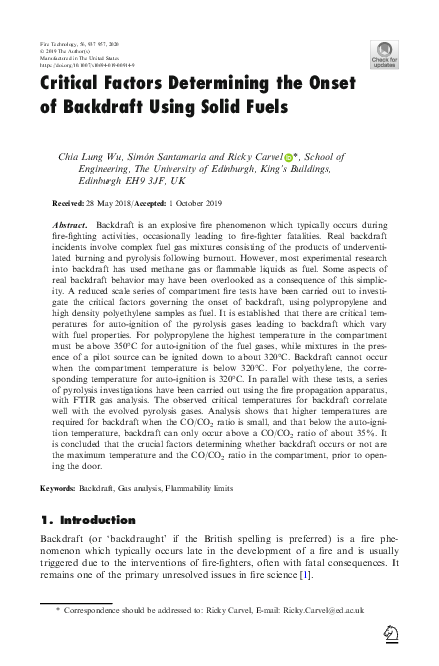 (PDF) Critical Factors Determining the Onset of Backdraft Using Solid Fuels