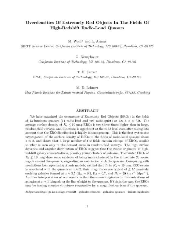 (PDF) Dense Clusters of Extremely Red Objects near High-Redshift Quasars