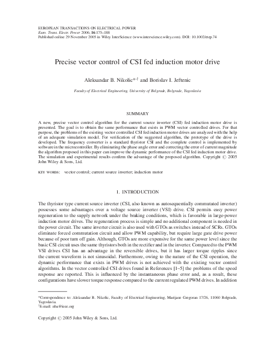 (PDF) Precise vector control of CSI fed induction motor drive