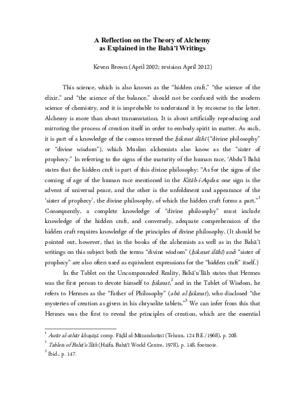 (PDF) A Reflection on the Theory of Alchemy as Explained in the Bahā’ī ...