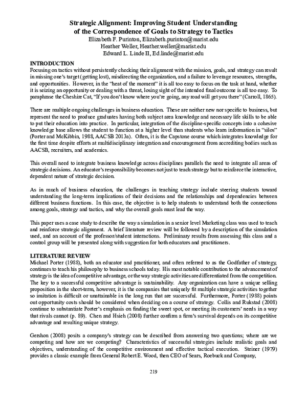 (PDF) Strategic Alignment: Improving Student Understanding of the Correspondence of Goals to ...