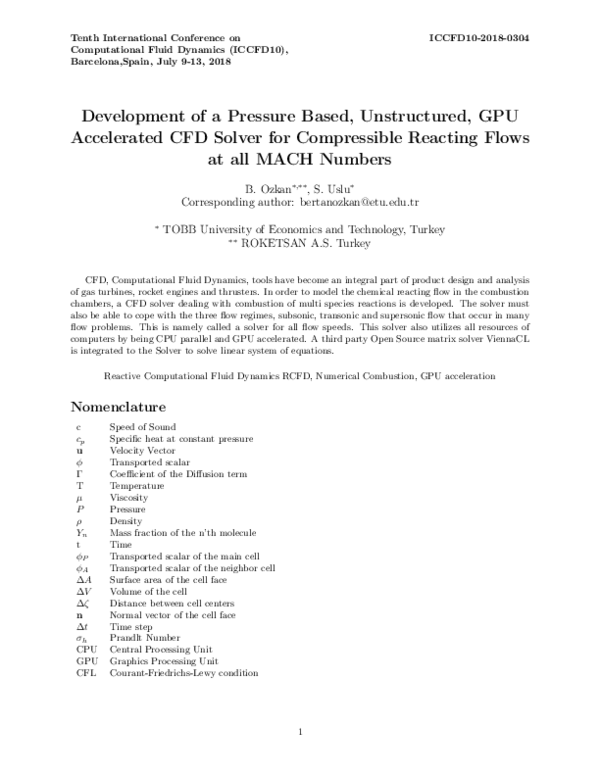 Pdf Development Of A Pressure Based Unstructured Gpu Accelerated Cfd Solver For