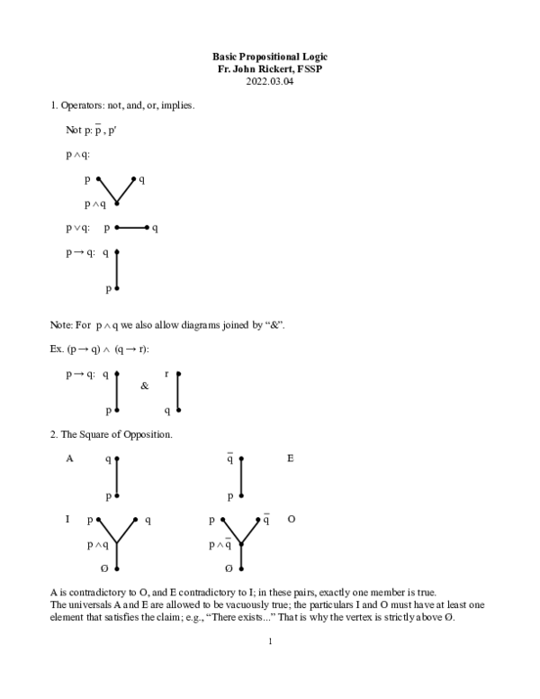 (PDF) Basic Propositional Logic Fr. John Rickert, FSSP 2022.03.04