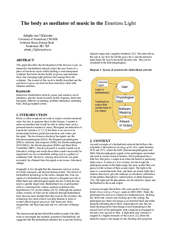 (PDF) The Body As Mediator Of Music In The Emotion Light