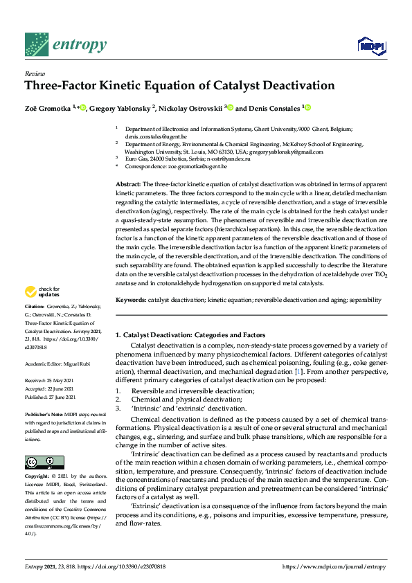 (PDF) Three-Factor Kinetic Equation of Catalyst Deactivation