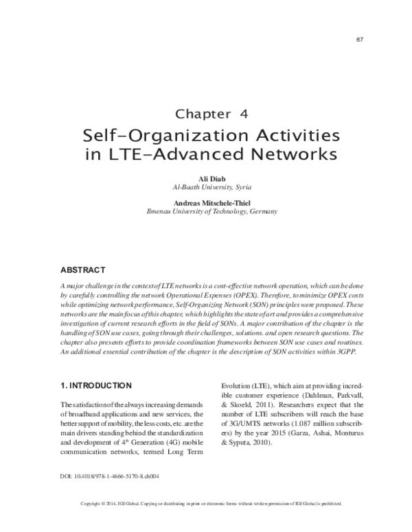(PDF) Self-Organization Activities in LTE-Advanced Networks