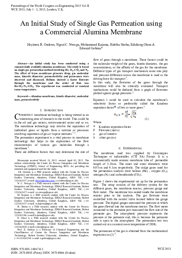 (PDF) An initial study of single gas permeation using a commercial ...