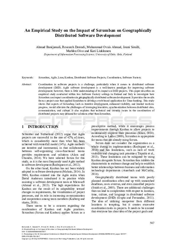 (PDF) An empirical study on the impact of Scrumban on geographically distributed software ...