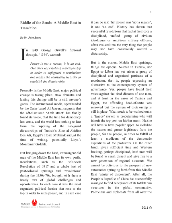 (PDF) Riddle of the Sands: A Middle East in Transition