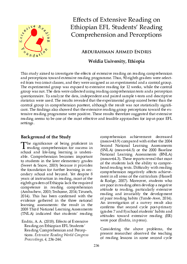 (PDF) Effects of Extensive Reading on Ethiopian EFL Students’ Reading ...