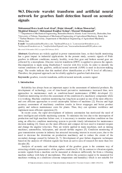 Pdf Discrete Wavelet Transform And Artificial Neural Network For Gearbox Fault Detection Based
