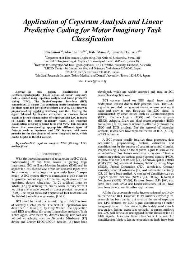 Pdf Application Of Cepstrum Analysis And Linear Predictive Coding For Motor Imaginary Task