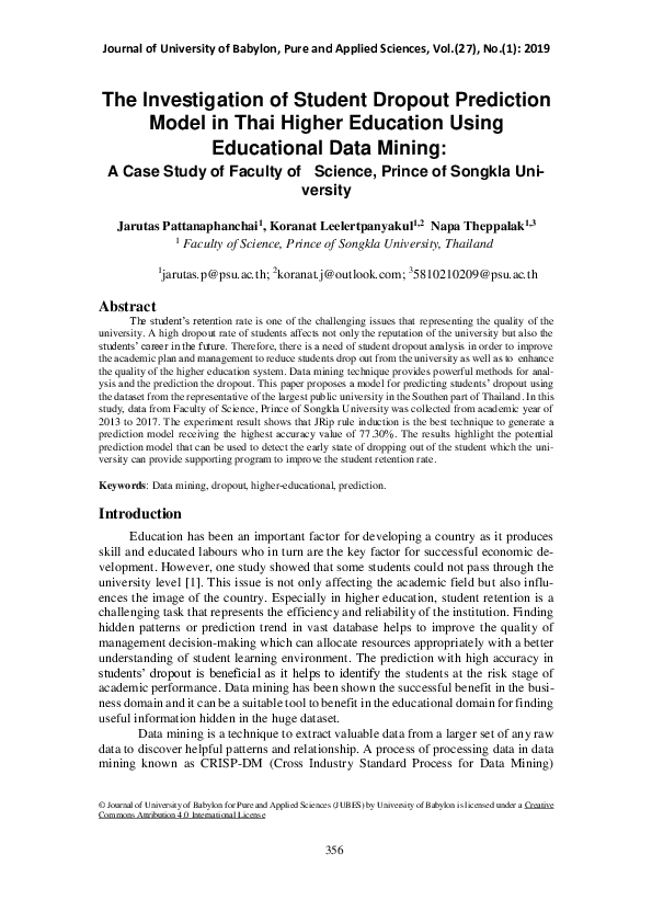 (PDF) The Investigation of Student Dropout Prediction Model in Thai Higher Education Using ...