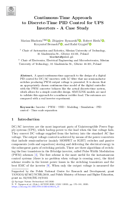 (PDF) Continuous-Time Approach to Discrete-Time PID Control for UPS ...