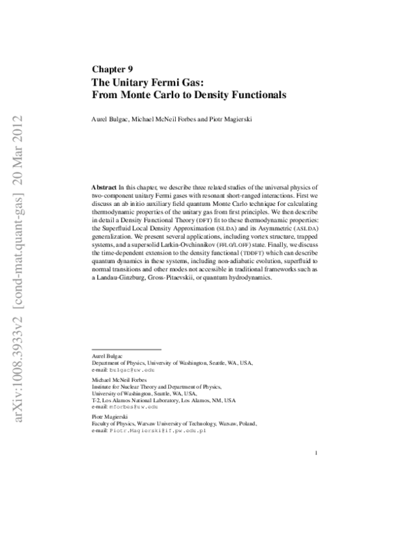 (PDF) Chapter 9 The Unitary Fermi Gas: From Monte Carlo to Density ...