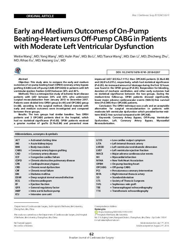 (PDF) Early and Medium Outcomes of On-Pump Beating-Heart versus Off ...