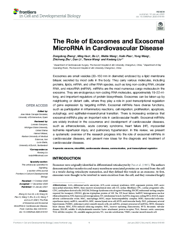 (PDF) The Role of Exosomes and Exosomal MicroRNA in Cardiovascular Disease