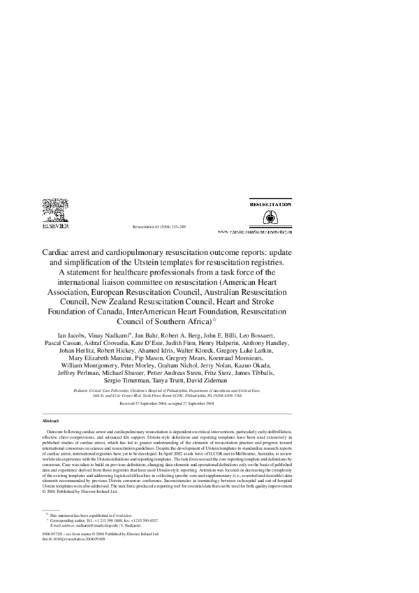 (PDF) Cardiac arrest and cardiopulmonary resuscitation outcome reports ...
