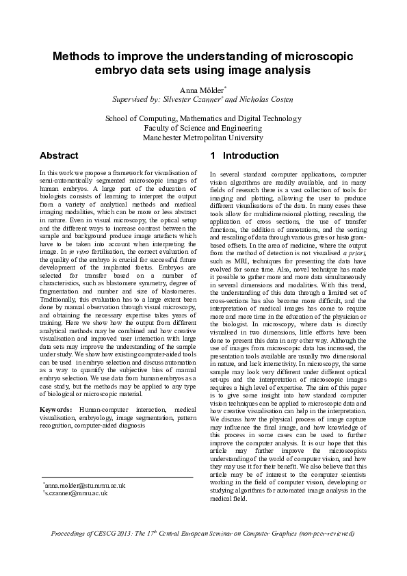 (PDF) Methods to improve the understanding of microscopic embryo data ...