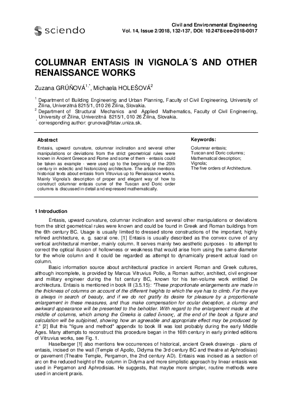 (PDF) Columnar Entasis in Vignola’s and Other Renaissance Works