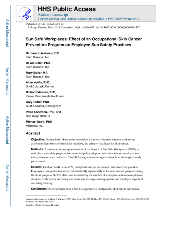 (PDF) Sun Safe Workplaces: Effect of an Occupational Skin Cancer ...