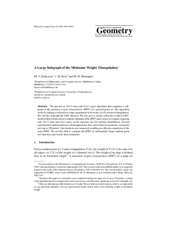 (PDF) A large subgraph of the minimum weight triangulation