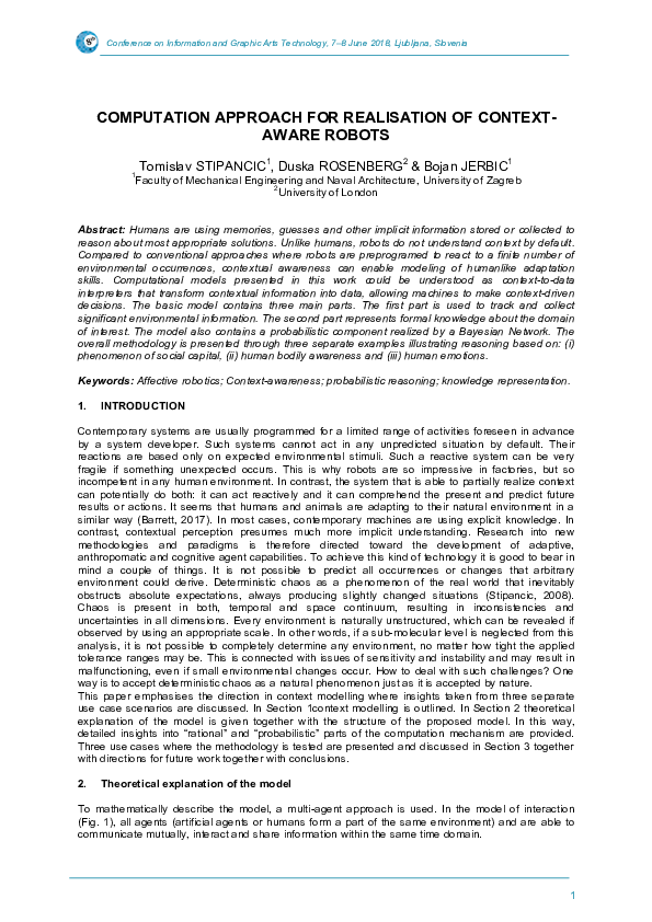 (PDF) Computation approach for realisation of context-aware robot