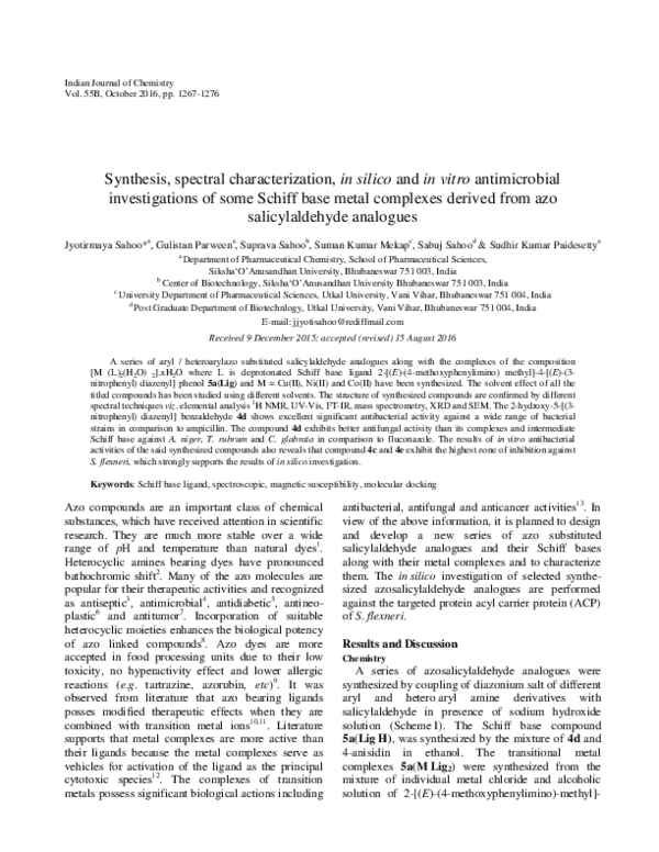 Pdf Synthesis Spectral Characterization In Silico And In Vitro Antimicrobial