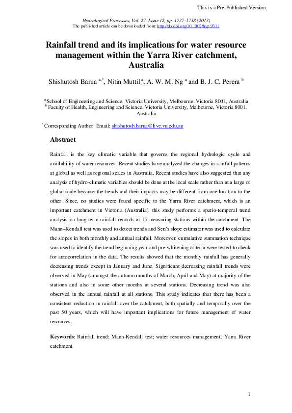 (PDF) Rainfall trend and its implications for water resource management ...