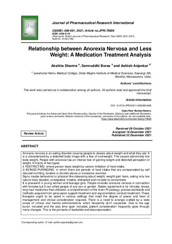 (PDF) Anorexia Nervosa: Weight Loss and Treatment Insights