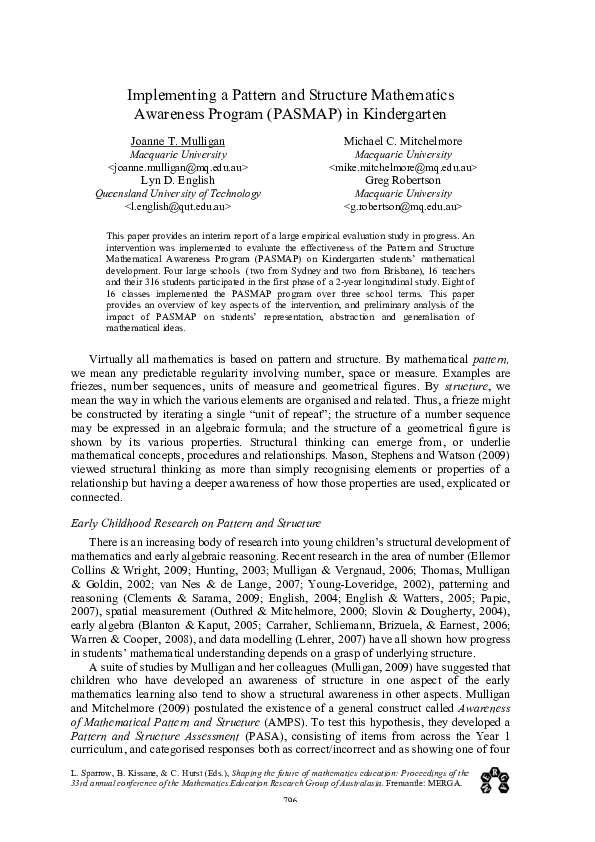 (PDF) Implementing a Pattern and Structure Mathematics