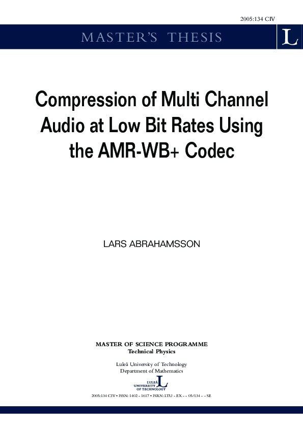 (PDF) Compression of Multi Channel Audio at Low Bit Rates Using the AMR ...