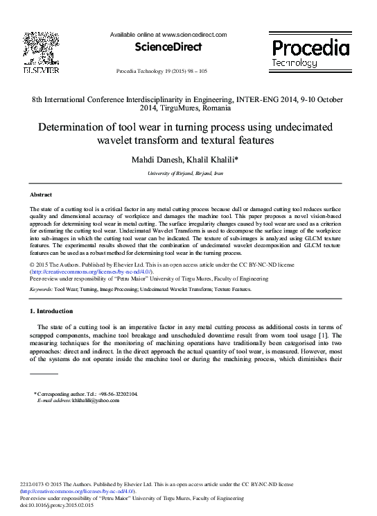 (PDF) Determination of Tool Wear in Turning Process Using Undecimated Wavelet Transform and ...