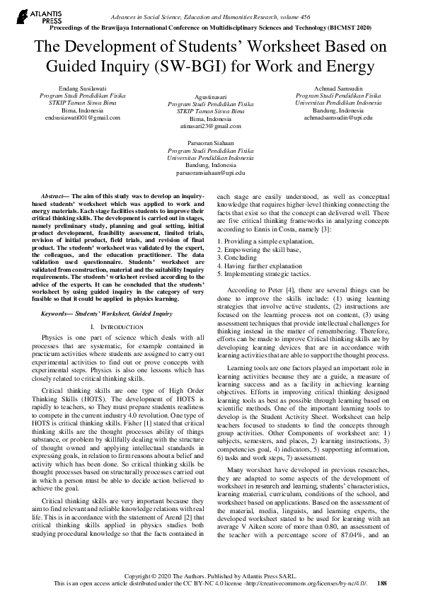 (PDF) The Development of Students’ Worksheet Based on Guided Inquiry ...