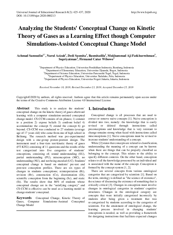 (PDF) Analyzing the Students' Conceptual Change on Kinetic Theory of ...