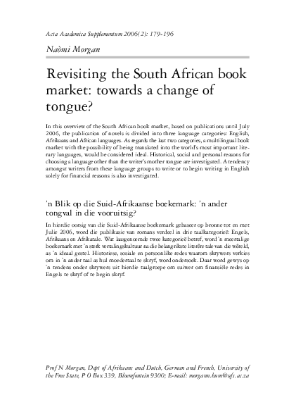 (PDF) Revisiting the South African book market: towards a change of tongue?