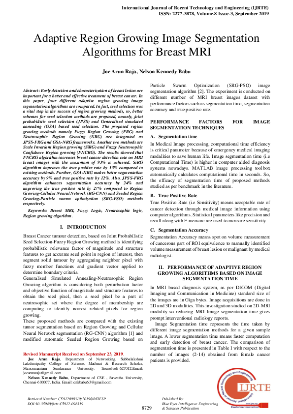 (PDF) Adaptive Region Growing Image Segmentation Algorithms for Breast MRI