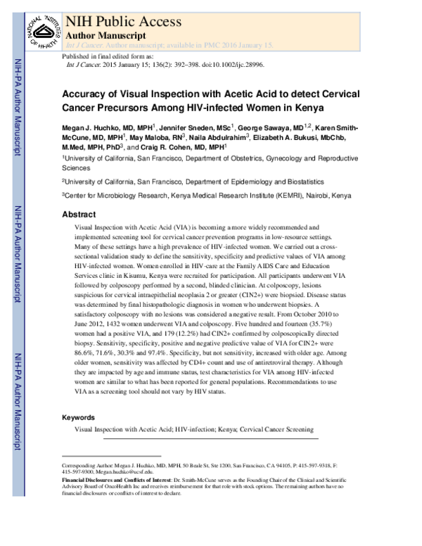 (PDF) Accuracy of visual inspection with acetic acid to detect cervical ...