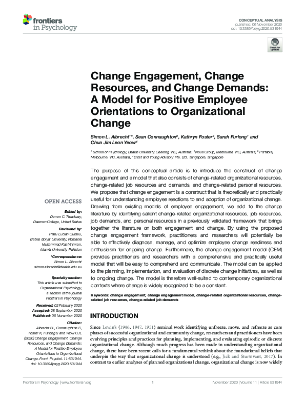 (PDF) Change Engagement, Change Resources, and Change Demands: A Model ...