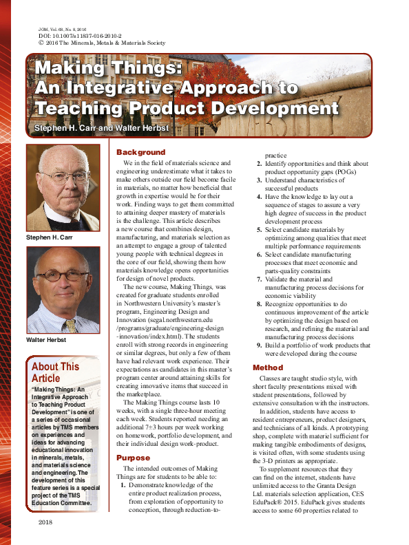 (PDF) Making Things: An Integrative Approach to Teaching Product ...