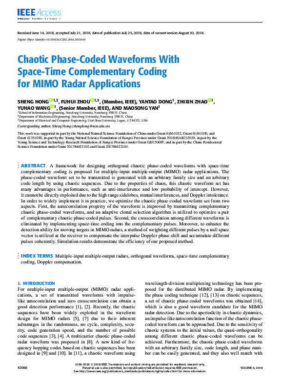 (PDF) Chaotic Phase-Coded Waveforms With Space-Time Complementary Coding for MIMO Radar Applications