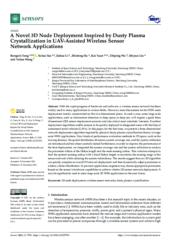 (PDF) A Novel 3D Node Deployment Inspired by Dusty Plasma Crystallization in UAV-Assisted ...