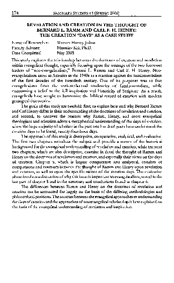 (PDF) Revelation and Creation in the Thought of Bernard L. Ramm and ...