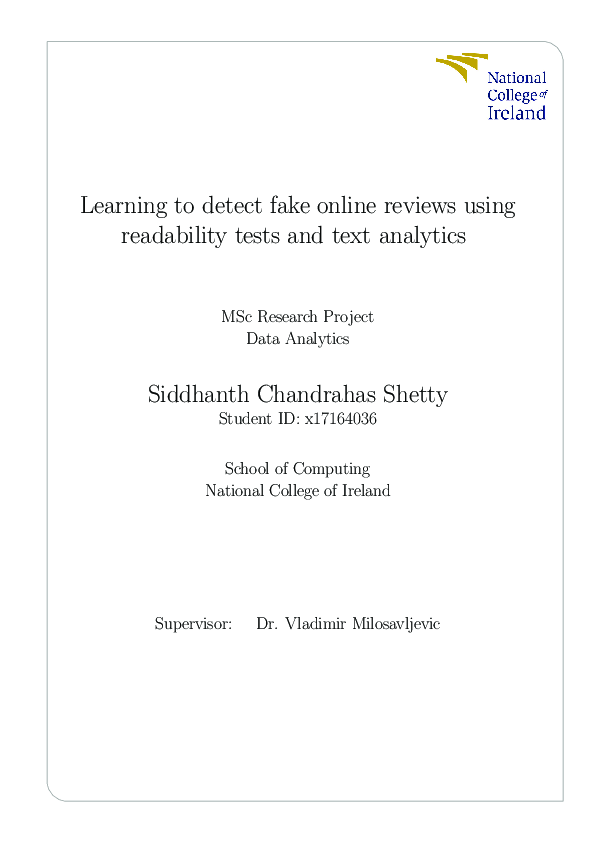 (PDF) Learning to detect fake online reviews using readability tests ...